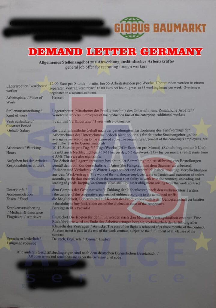 Germany working contract — Legal Advice Service