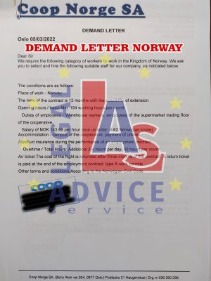 Norway working contract — Legal Advice Service